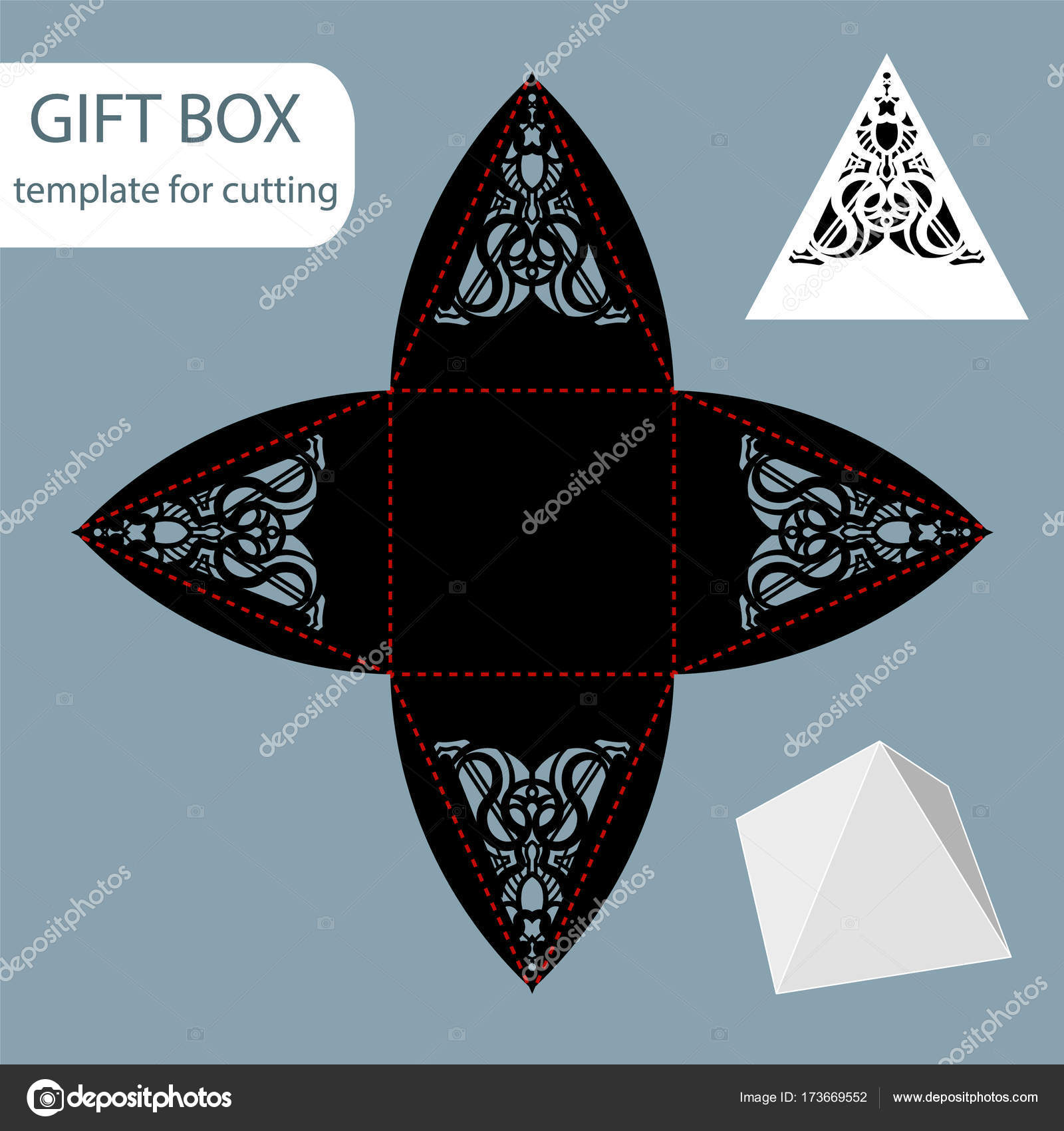 Paper gift box, lace pattern, pyramid with a square bottom, cut out ...