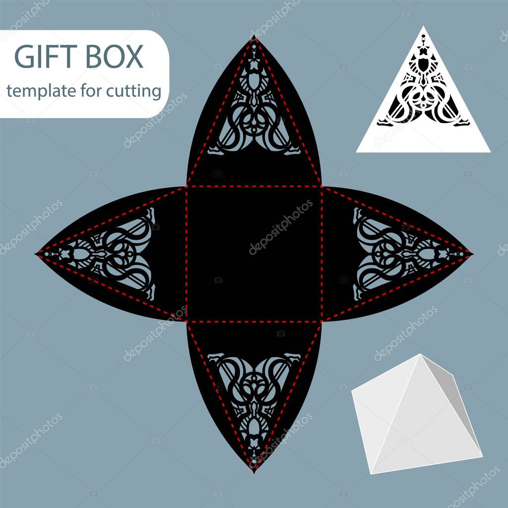 Paper gift box, lace pattern, pyramid with a square bottom, cut out ...
