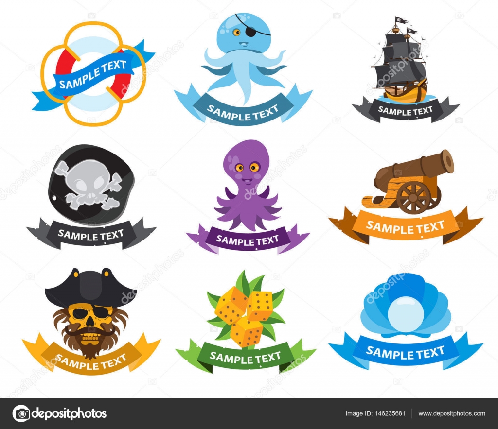 Sea and pirate logos set Stock Vector Image by ©filkusto #146235681