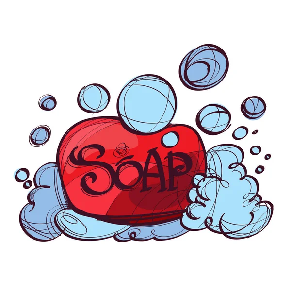 Soap with foam hand drawing. Black and white sketch, outline. Stock ...