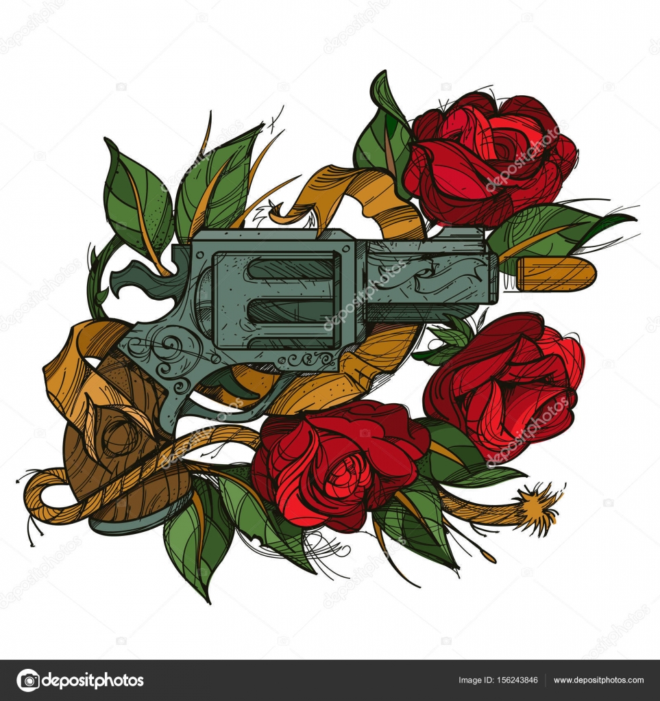 Revolver Og Roser Tatovering