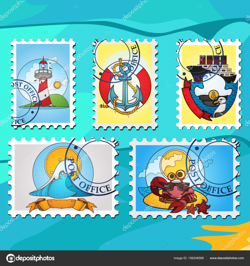 Conjunto de sellos postales Vector de stock por ©filkusto 156246568