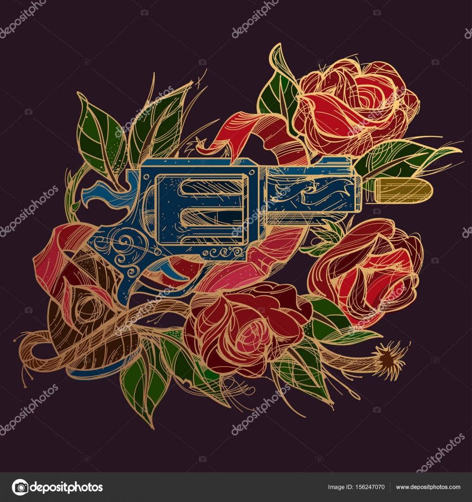 Gun and roses tattoo Stock Vector Image by ©filkusto #156247070