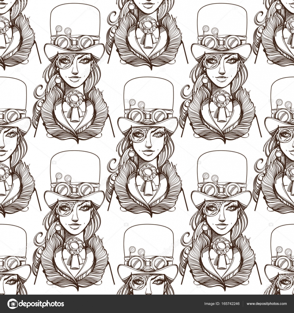 Pattern with beautiful female portraits. Stock Vector Image by ...