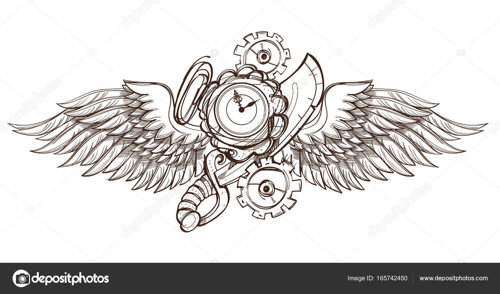 Traditional Clock With Wings Tattoo Designs Clock With Wings Etsy