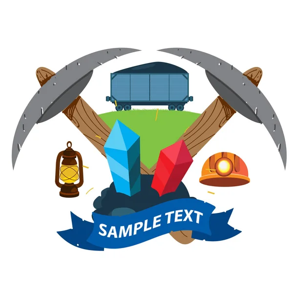 Set mining industry objects: a pickaxe, minerals, mountain trolley ...