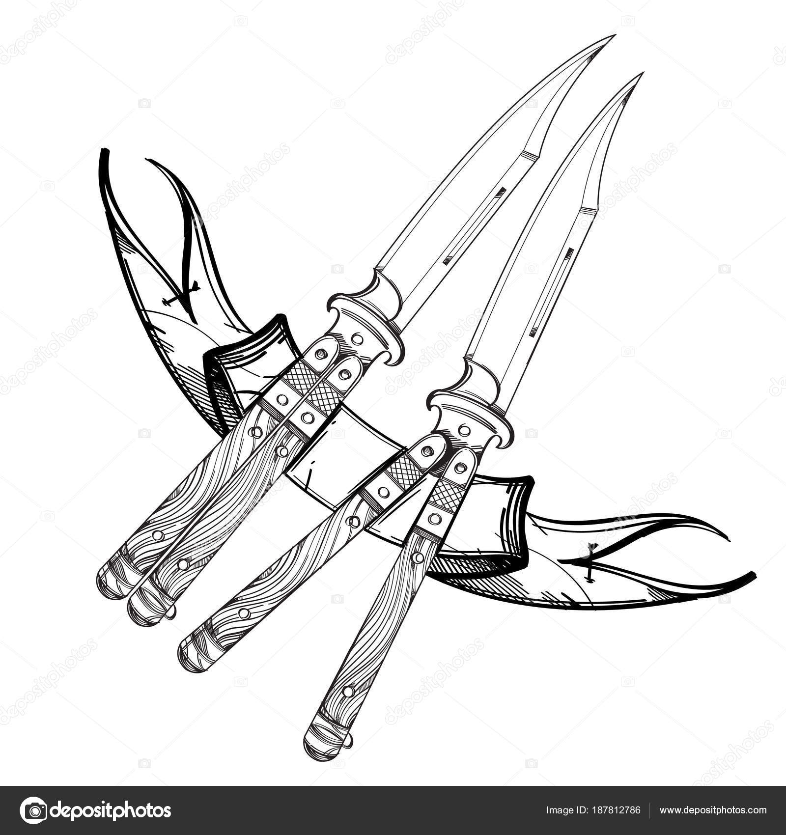 Dibujo Contorno Daga Para Colorear Tatuar Vector de stock #187812786 de ...
