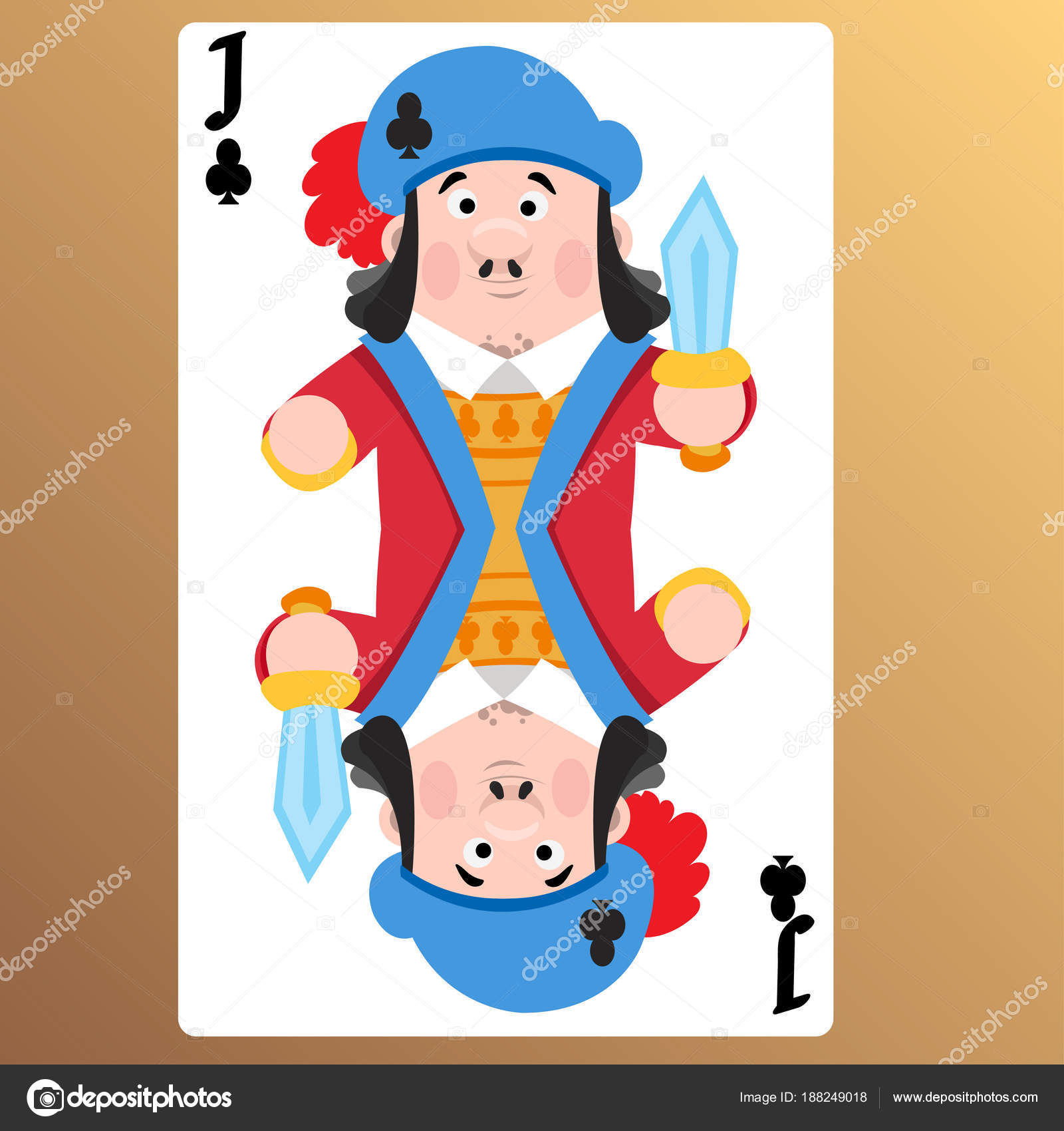 Jack Clubs Playing Card Cartoon Cute Characters Beige Background Stock ...