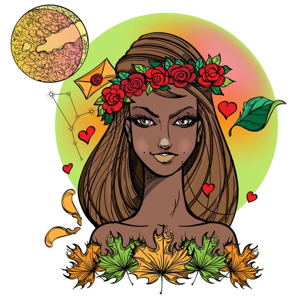 Beautiful Rectangular Background Female Portrait Girl Symbolizes Zodiac