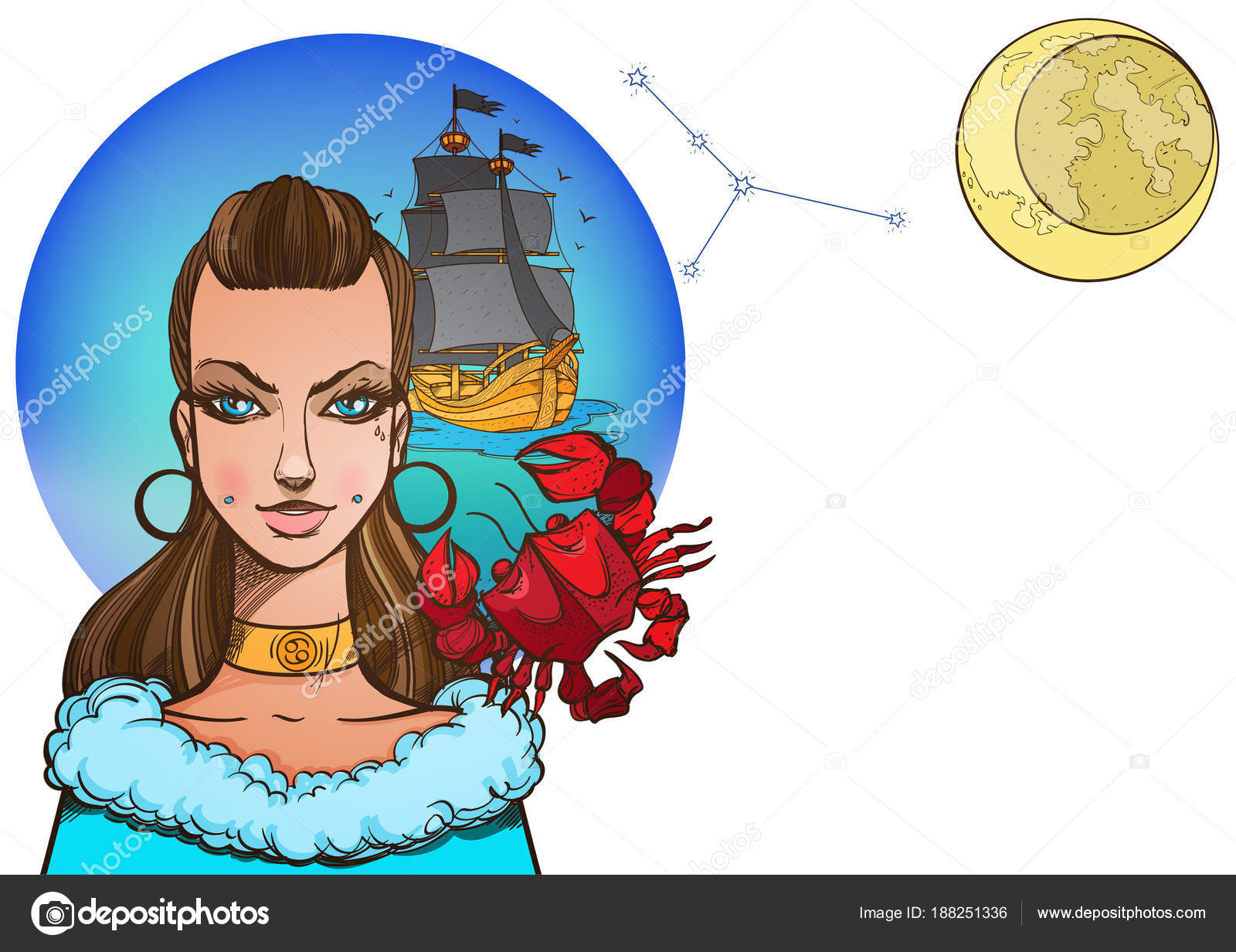 Girl Symbolizing Zodiac Sign Cancer Stock Vector By ©filkusto 188251336