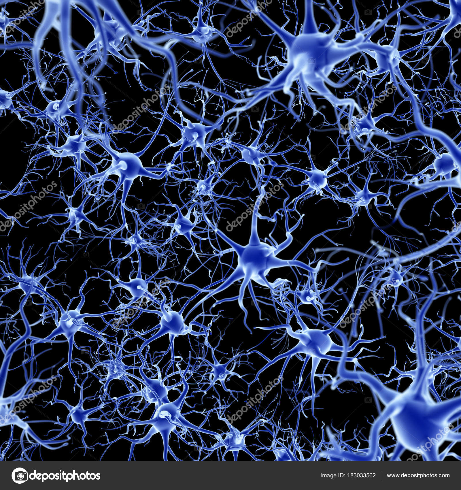 Blue neurons on a black background. Stock Photo by ©100502500 183033562