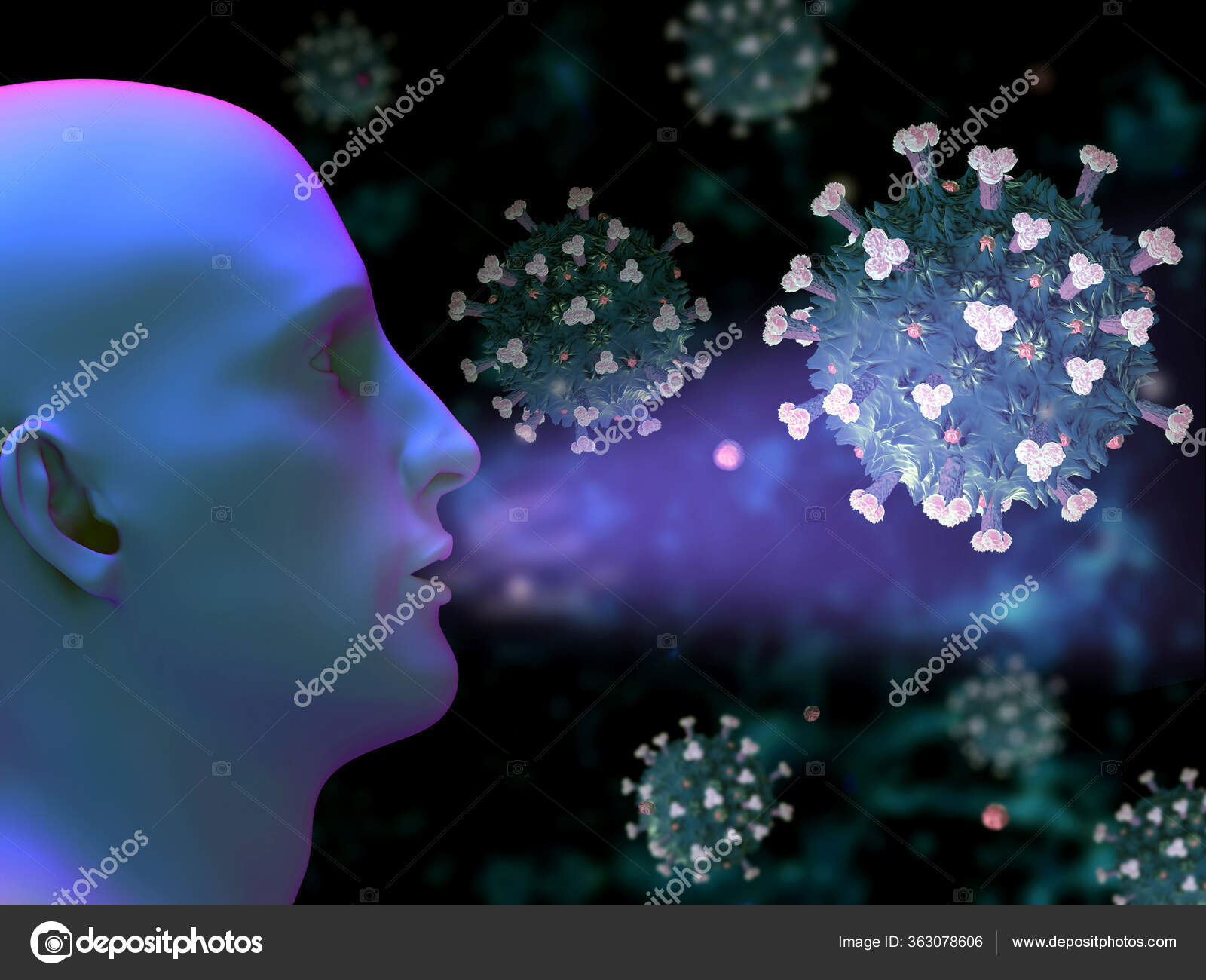 Man Inhales Exhales Germs Man Mask Epidemic Spread Germs Air — Stock ...