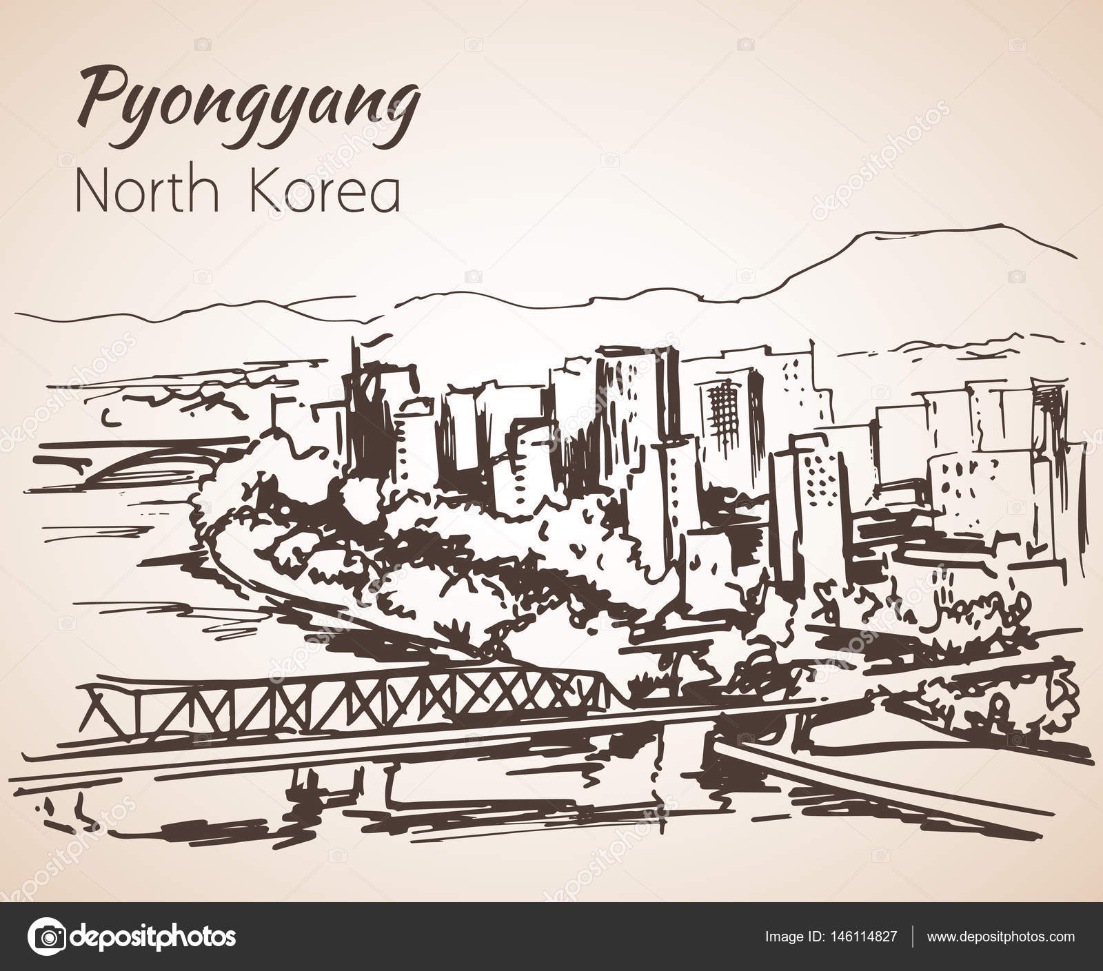 Pyongyang city sketch. North Korea. Stock Vector Image by ©Naniti ...