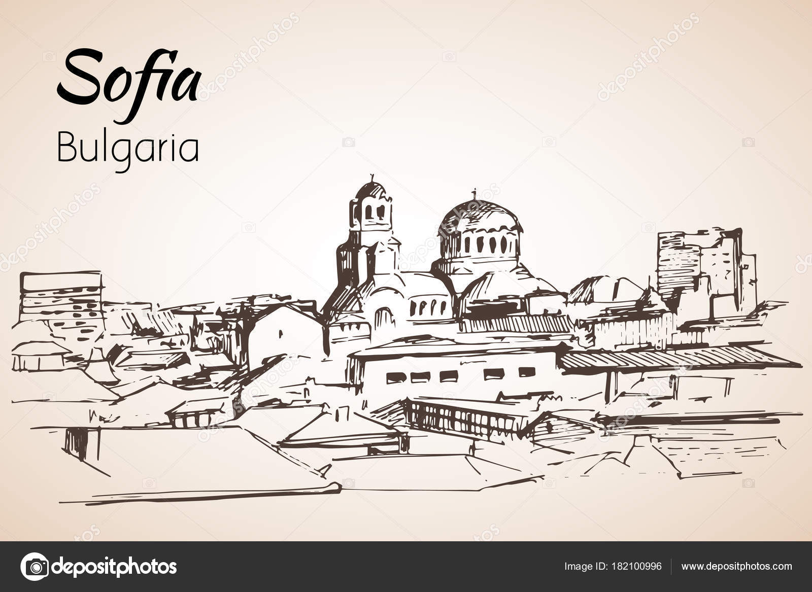 Sofia city panorama, Bulgaria. Sketch. Isolated on white backgro Stock ...