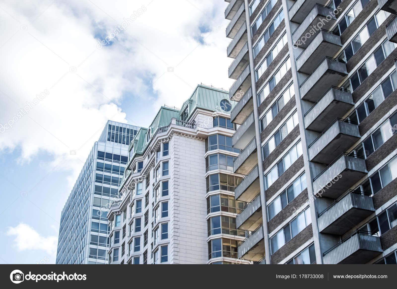 Modern Condo Buildings Huge Windows Balconies Montreal Canada Stock ...