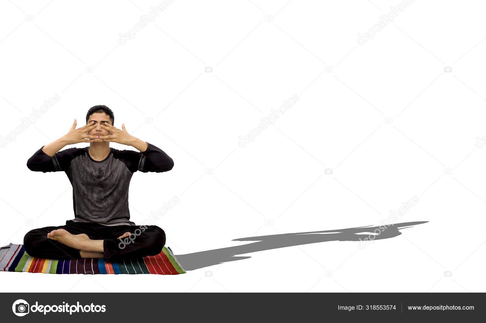 Full Body Shot Male Teenager Doing Bhramari Pranayama Human Humming ...