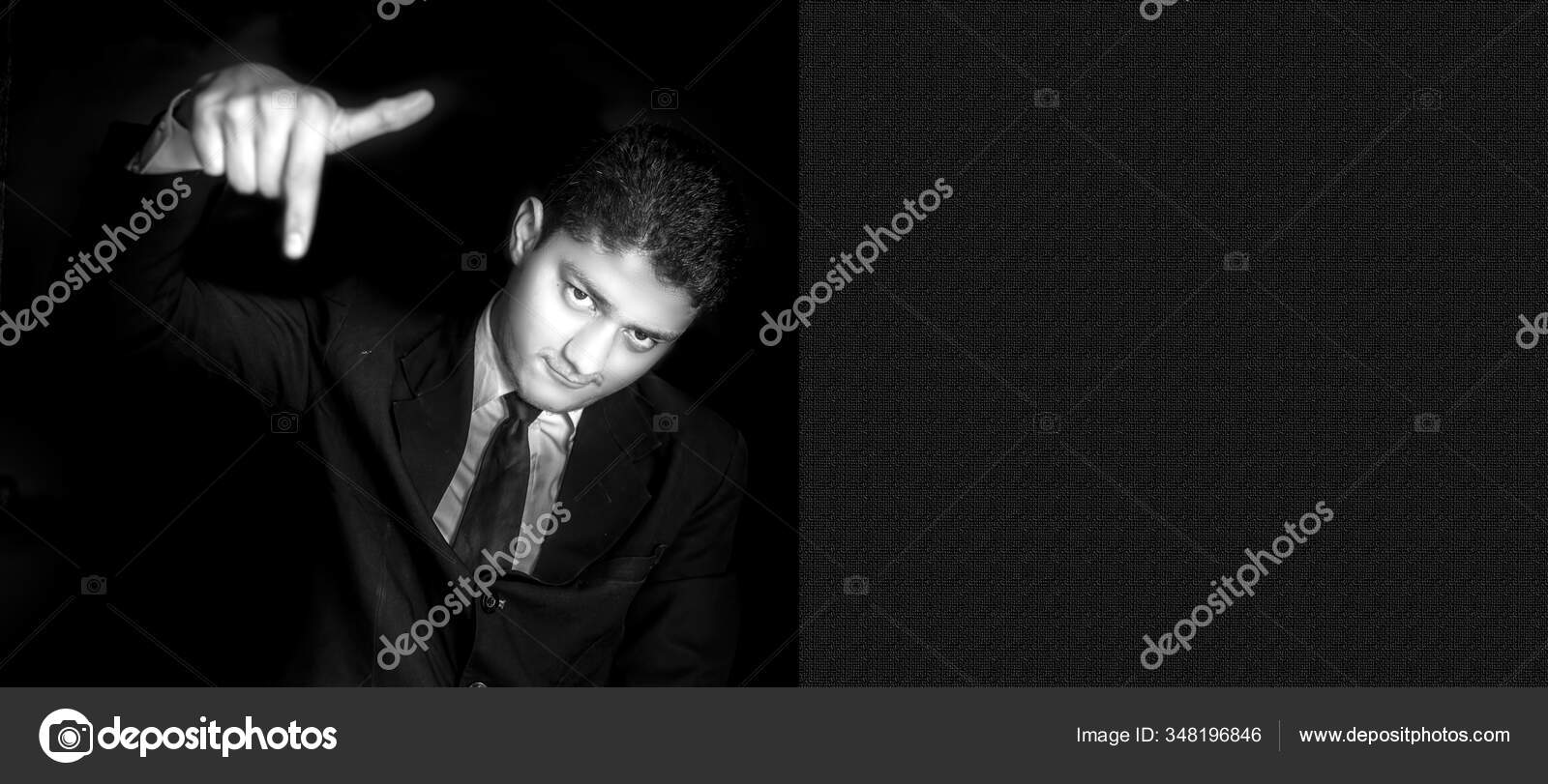 Portrait Shot Arrogant Businessman Posing Black Colored Background Blue ...