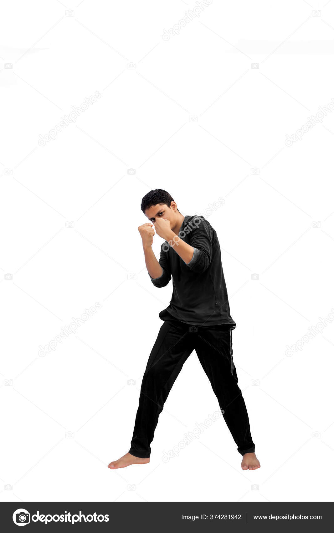 Full Body Shot Athletic Man Defense Posture Isolated White Background ...