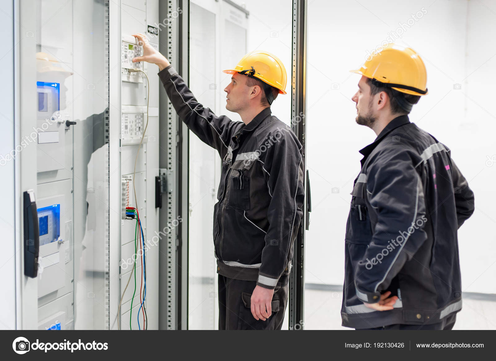 Field service crew testing electronics or inspecting electrical Stock ...