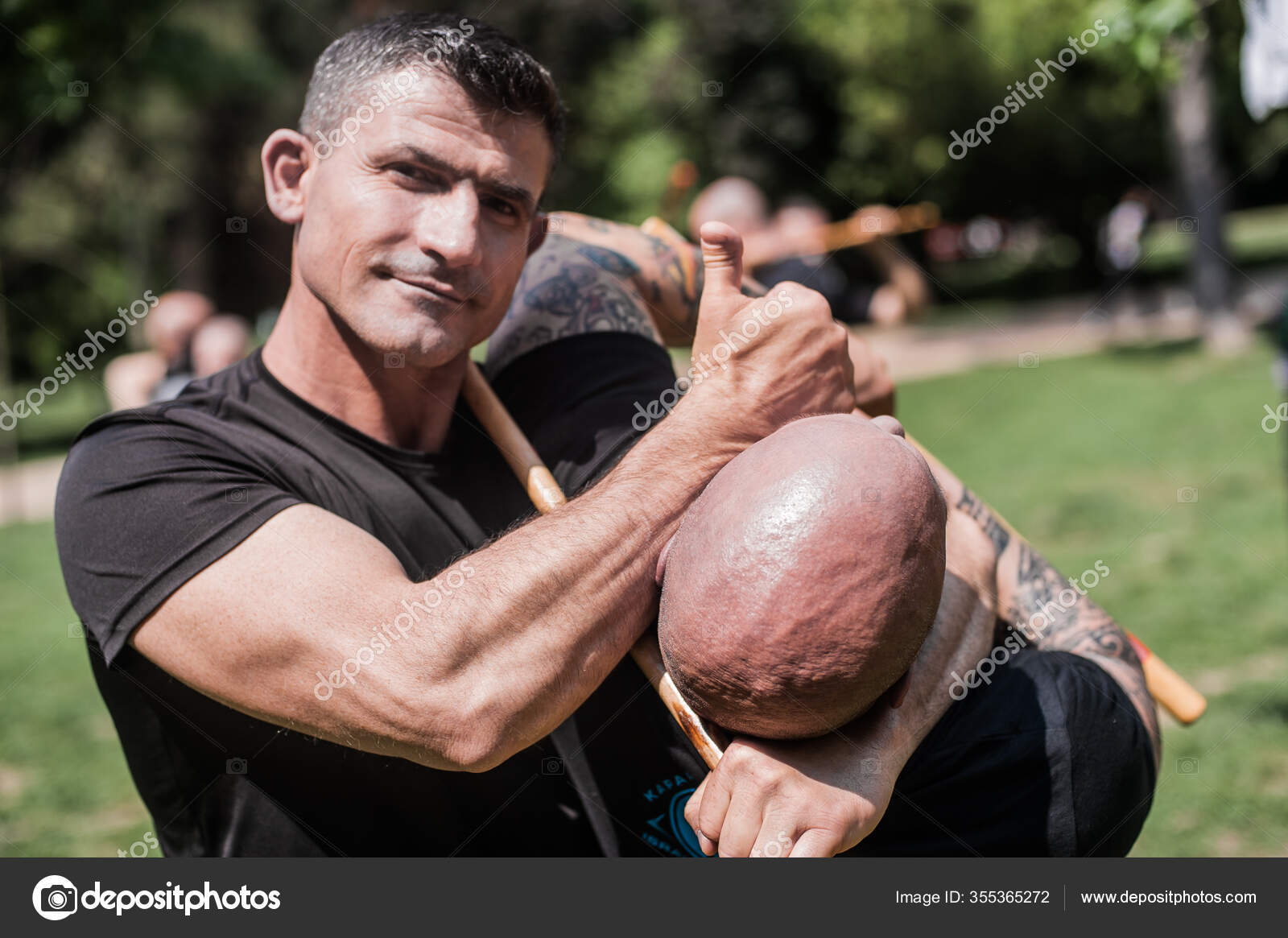 Filipino Escrima Arnis Instructor Student Practice Stick Fight Choke ...