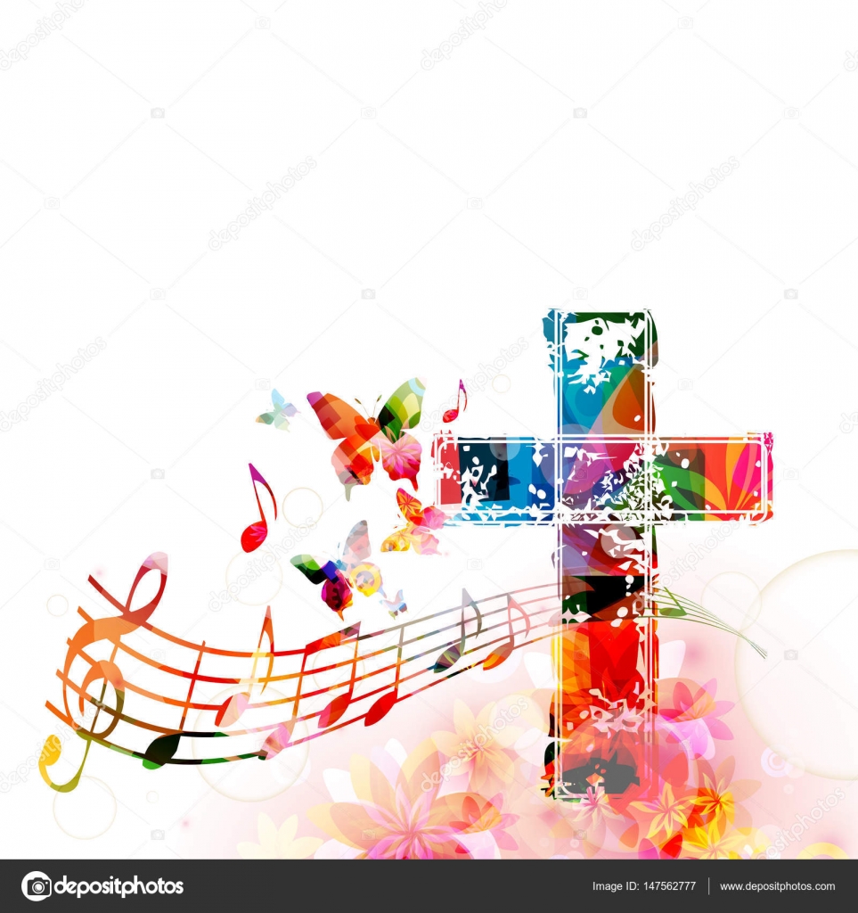 Cruz colorida com notas de música imagem vetorial de abstract412© 147562777