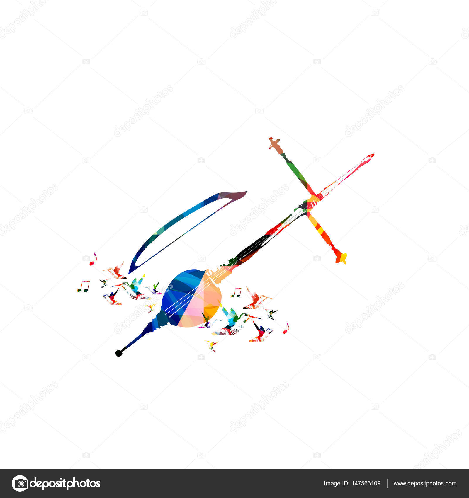 Rebab with music notes and hummingbirds Stock Vector by ©abstract412 ...