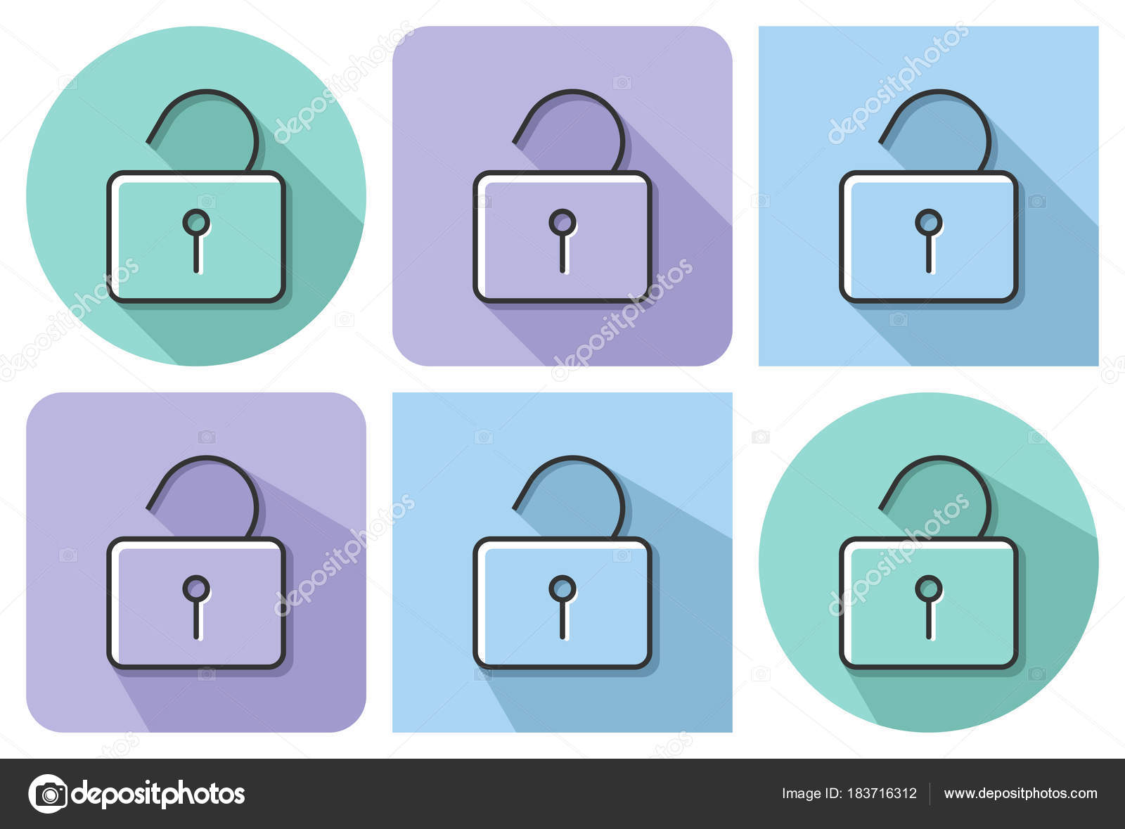 Outlined Icon Unlocked Padlock Parallel Parallel Long Shadows Stock ...
