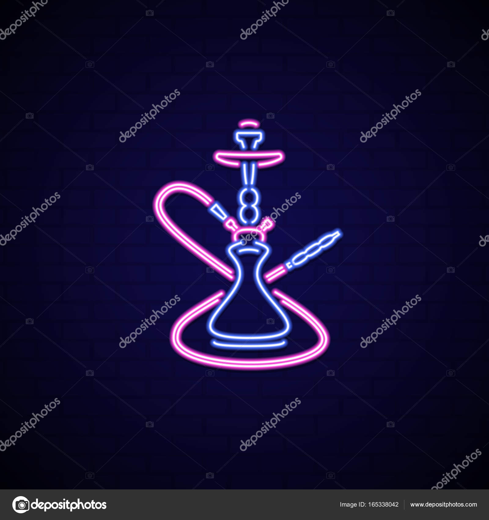 Neon signboard of hookah. Neon sign hookah for lounge cafe emblem ...