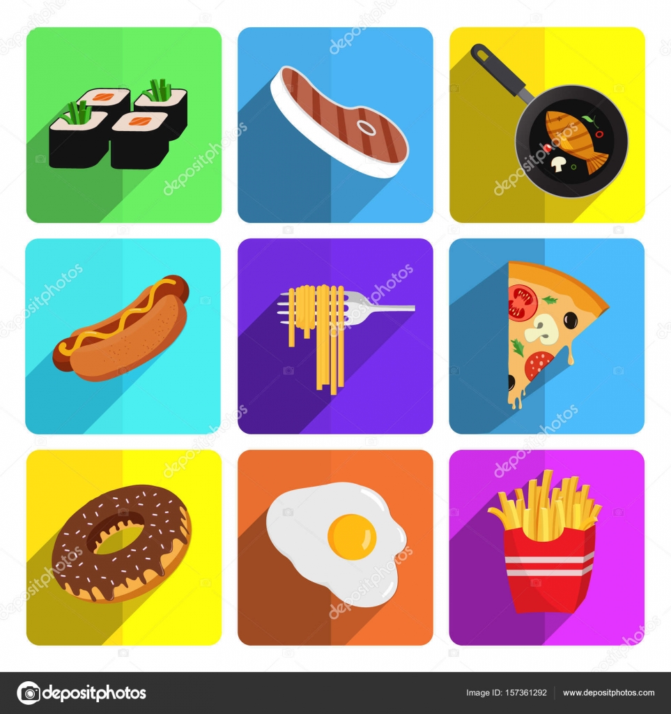 Colorful Fast Food Icon Set on Bright Background Stock Vector Image by ...