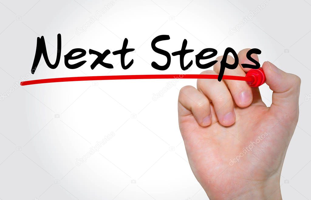 Hand writing inscription Next Steps with marker, concept — Stock Photo ...