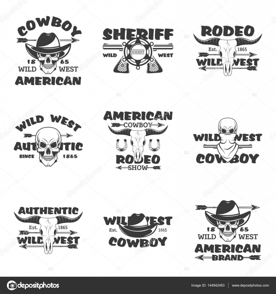 Wild west, rodeo show, sheriff, cowboy set of vector vintage emblems ...