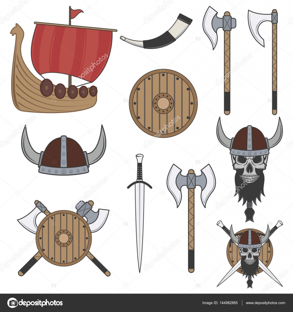 Set of color viking elements isolated on white background Stock Vector ...