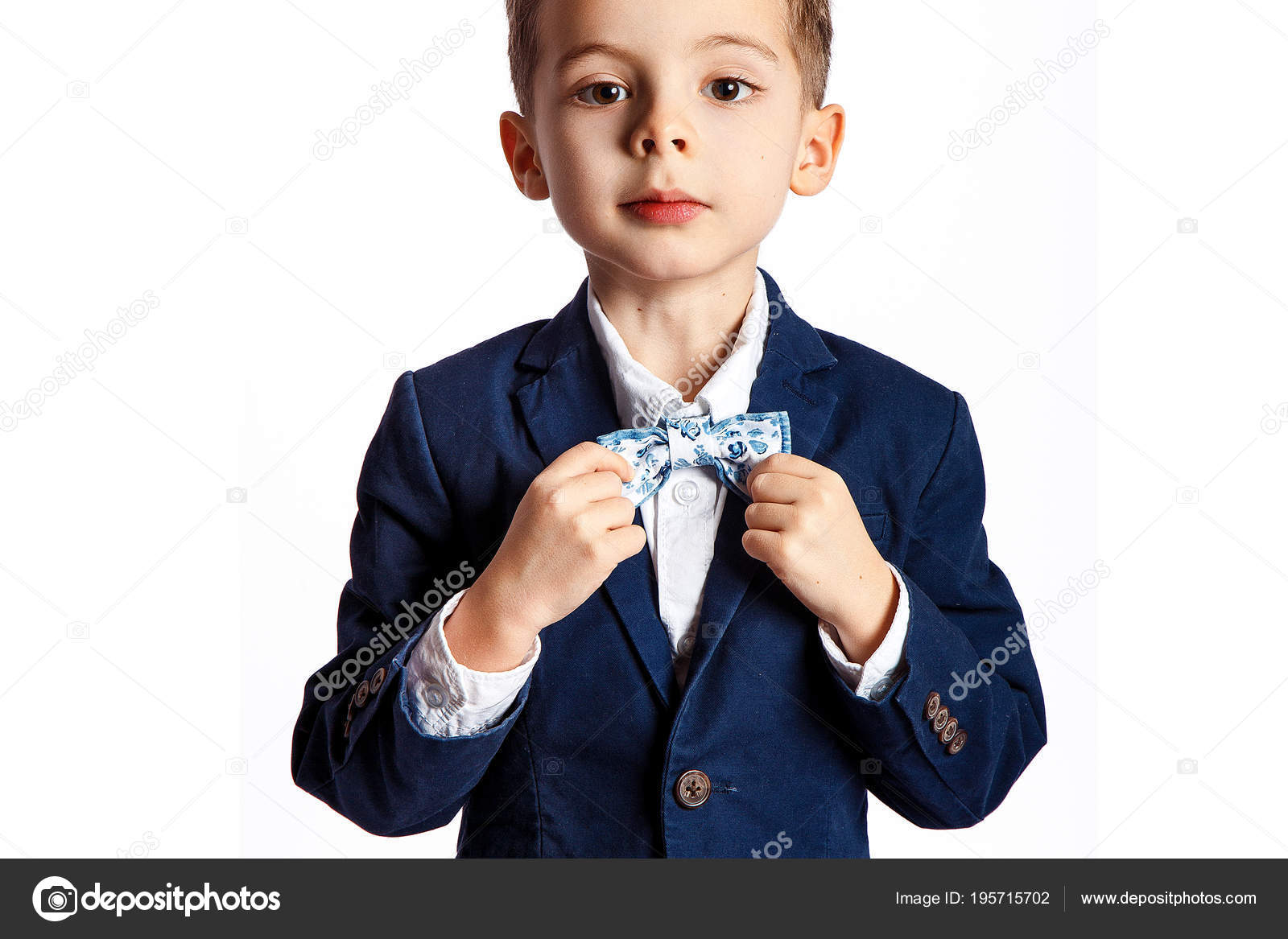 Young Boy Suit Bow Tie Posing White Background — Stock Photo ...