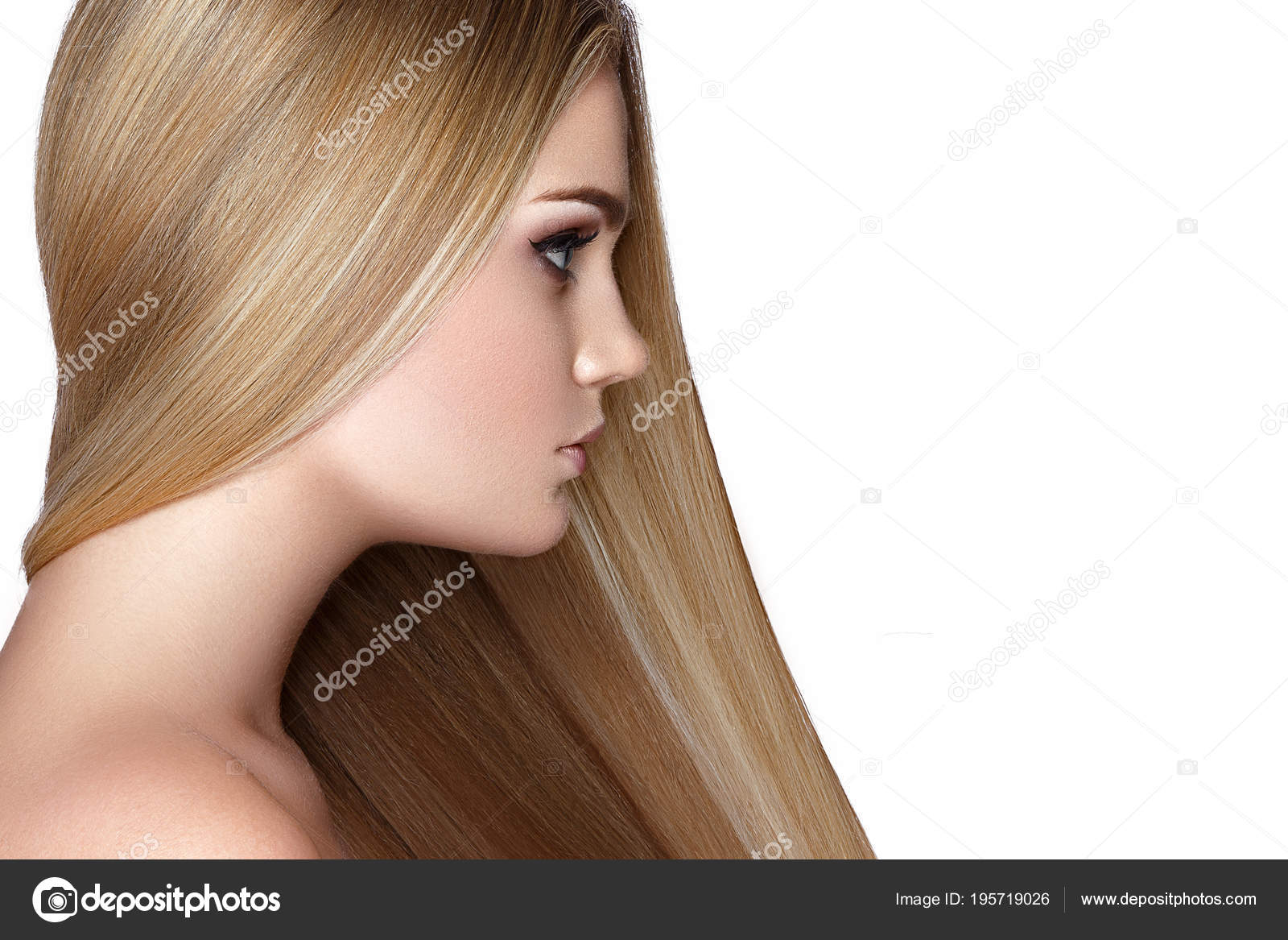 Side View Young Model Long Blonde Hair White Background Stock Photo by ...