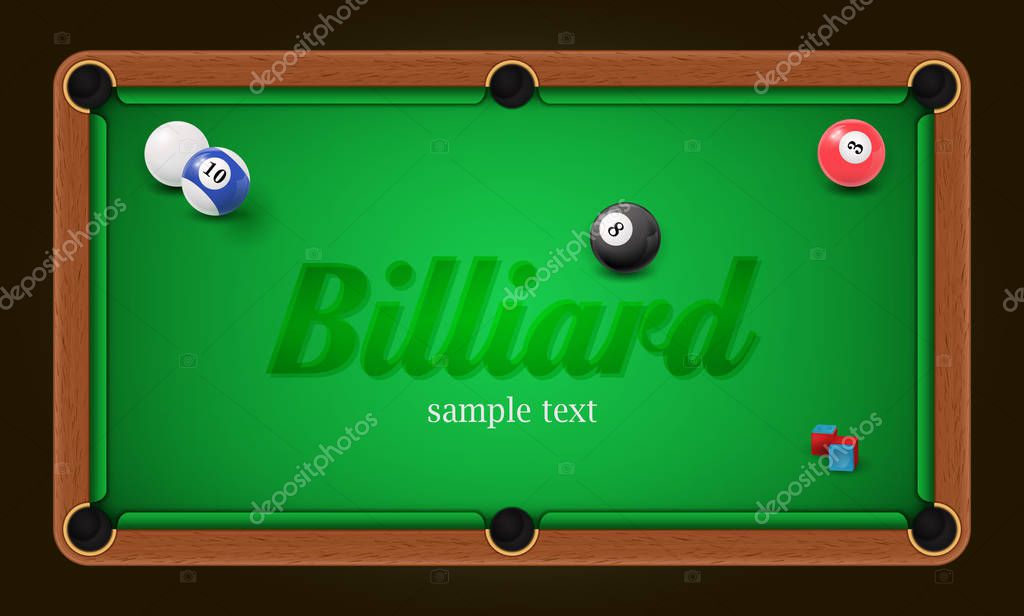 Cartel de billar. Mesa de billar fondo ilustración con bolas de billar ...