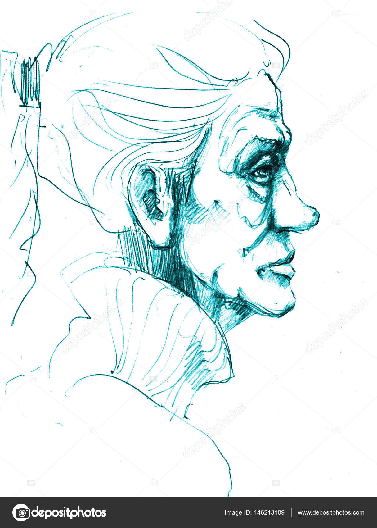 Hand-drawn picture. Pencil technique. Face of an old woman. Stock ...