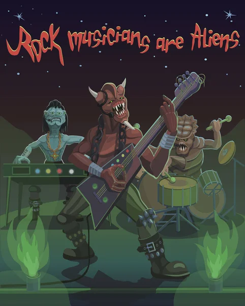 Rock musicians aliens sing a song of space/ Rock musician aliens ...