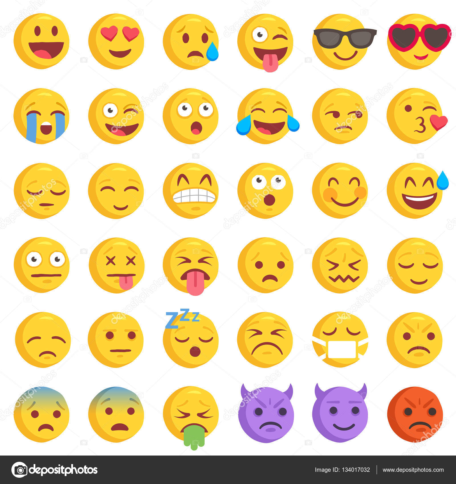 Vector rough Flat Emoticon big set Stock Vector by ©pingebat 134017032