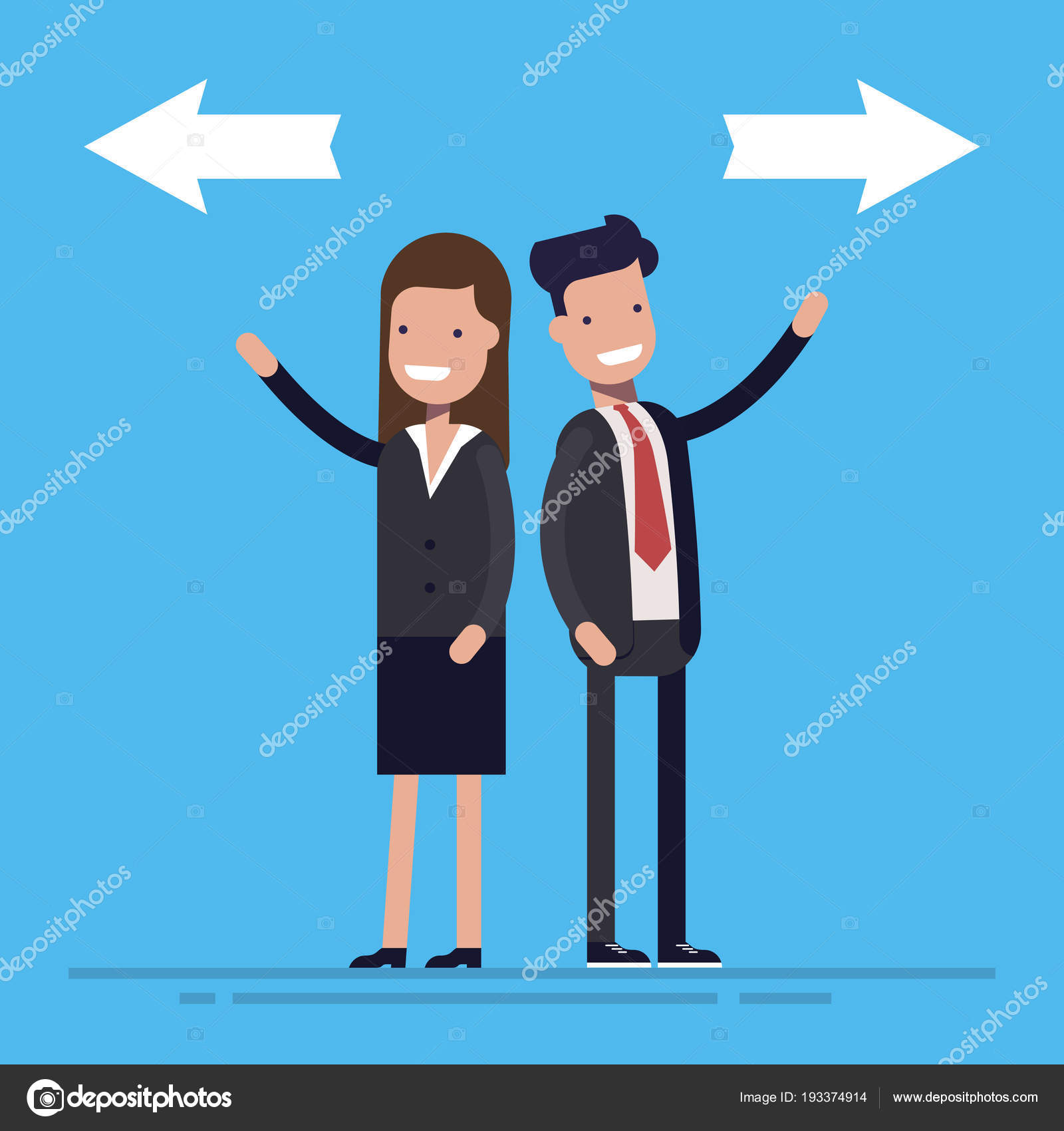 Young conflicted businessman choosing between two directions with ...