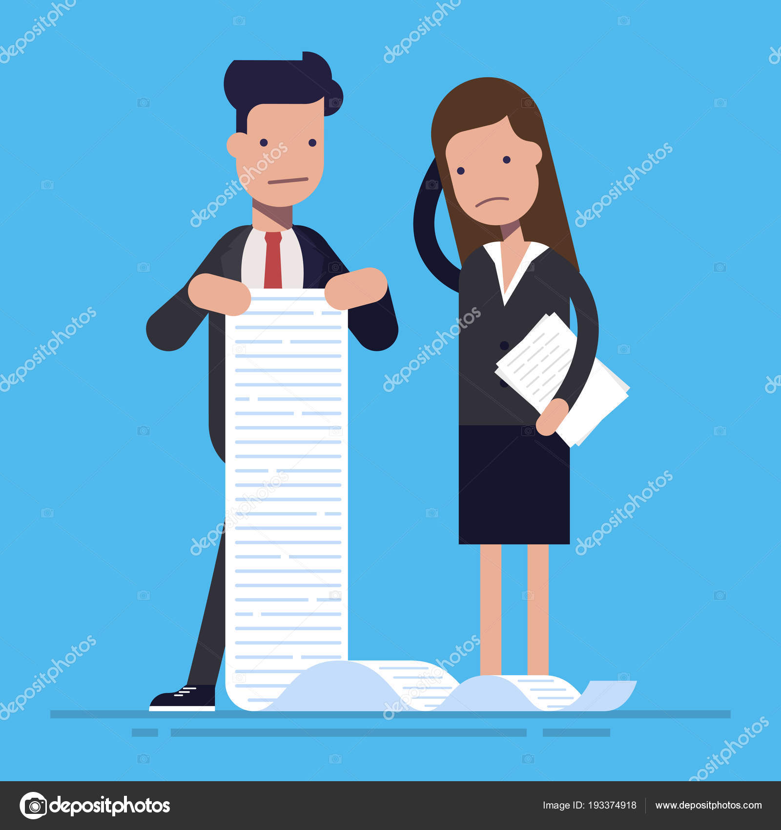 Young office workers with a large list of tasks. The concept of ...