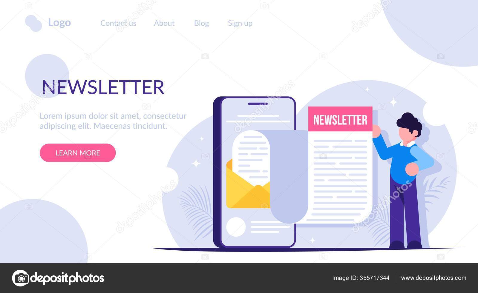 Concepto Newsletter. El hombre abrió el correo electrónico de noticias ...