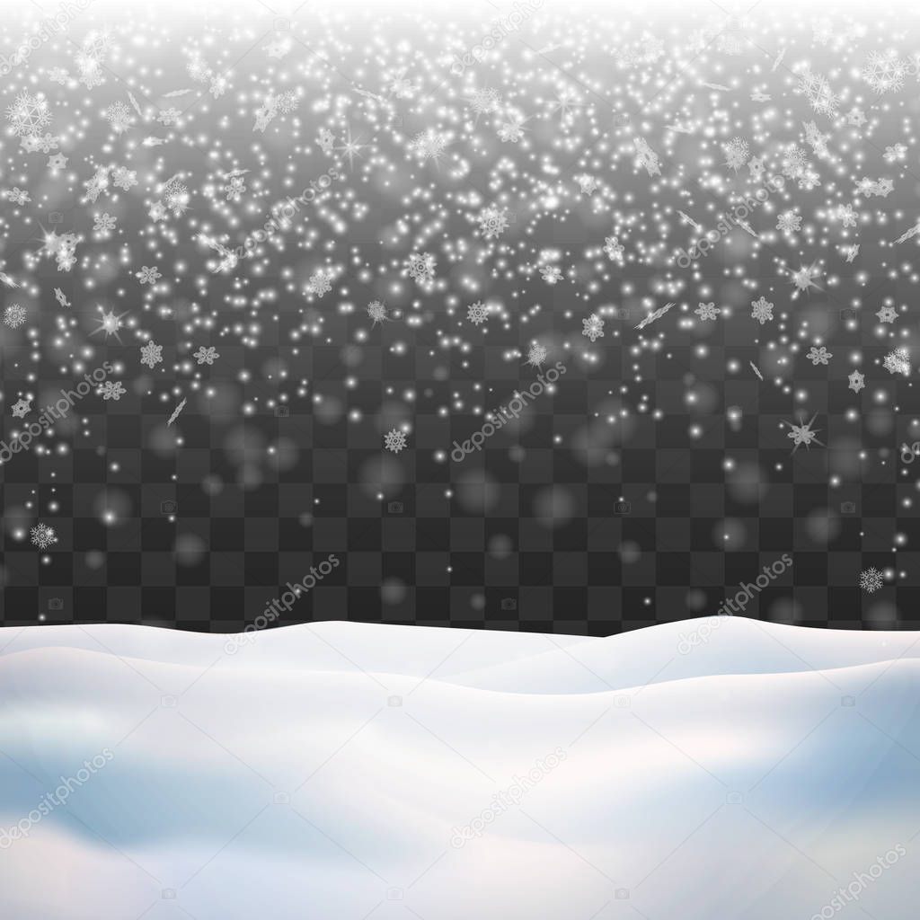 Snow on transparent background. Winter snowfall. Stock Vector Image by ...