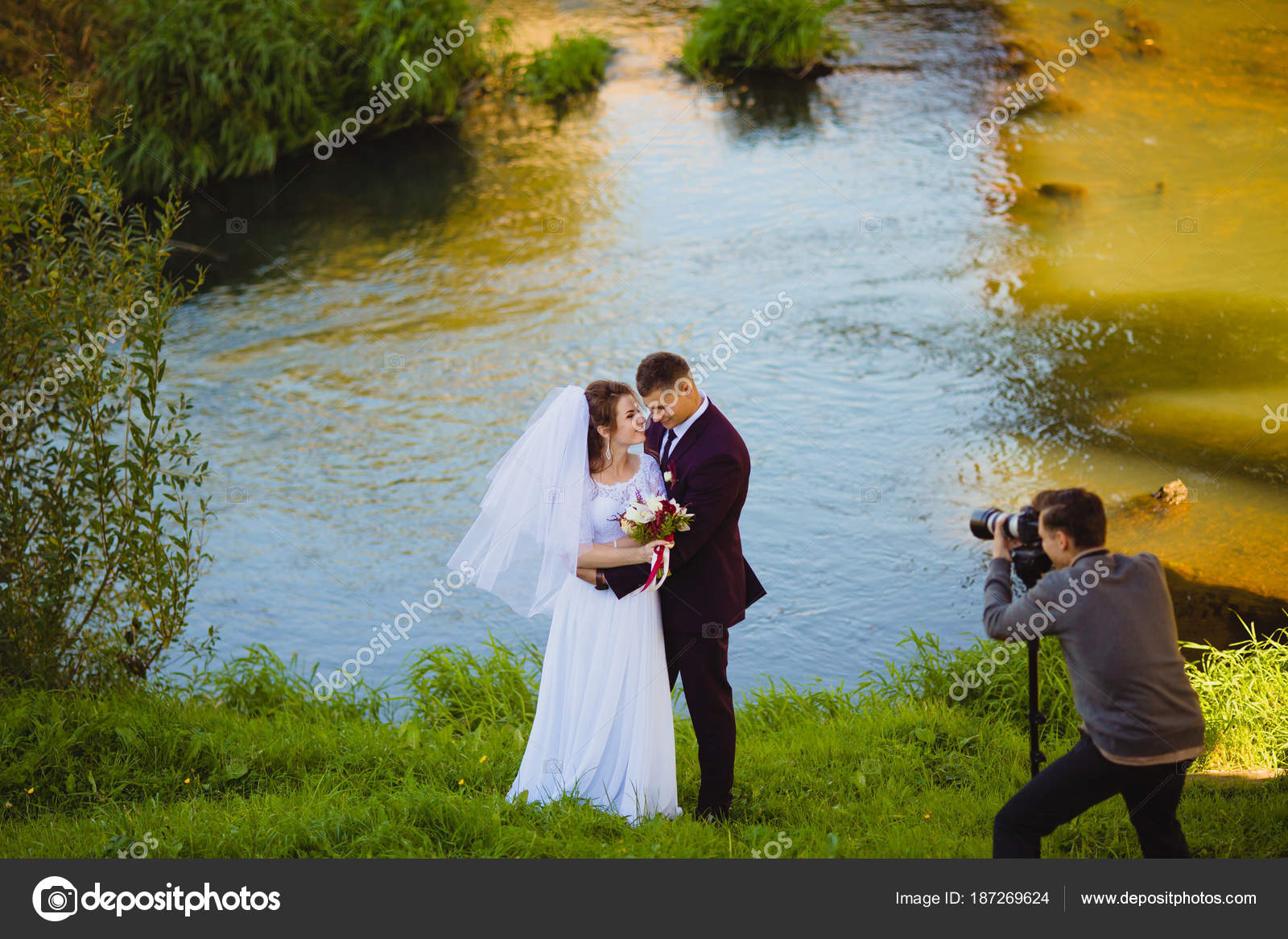 Wedding photoshoot near the river — Stock Photo © meatbull #187269624