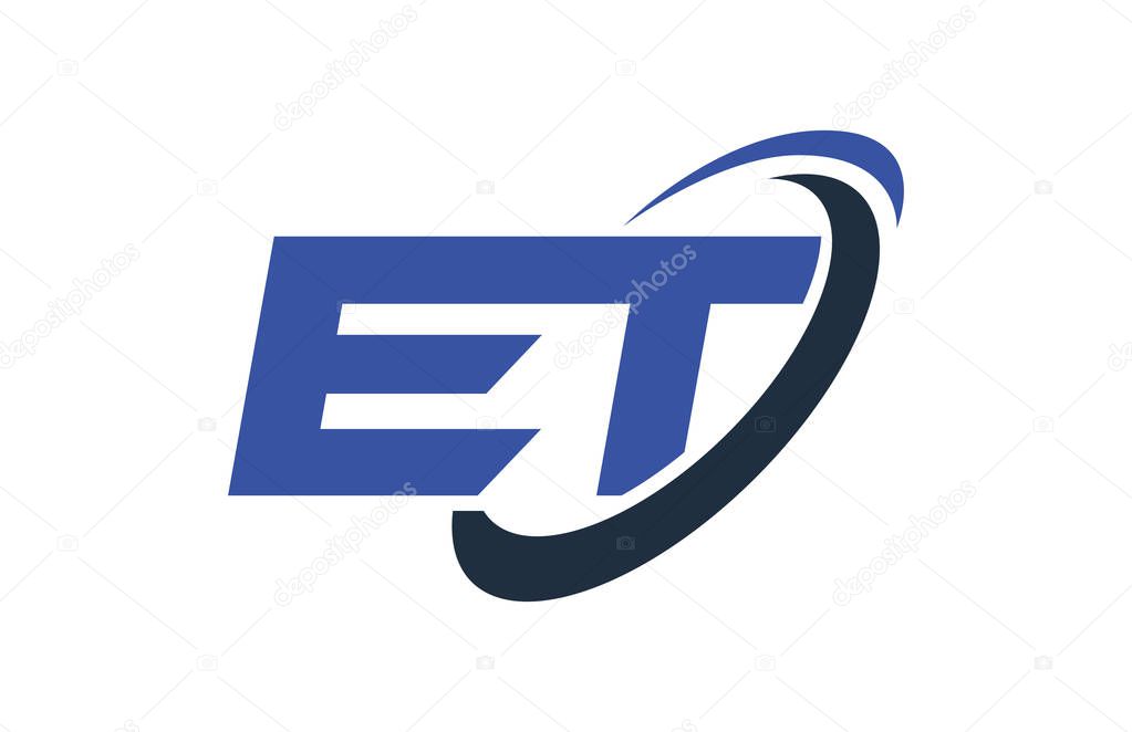 ET Logo Swoosh elipse azul Letra Vector Concepto 2023