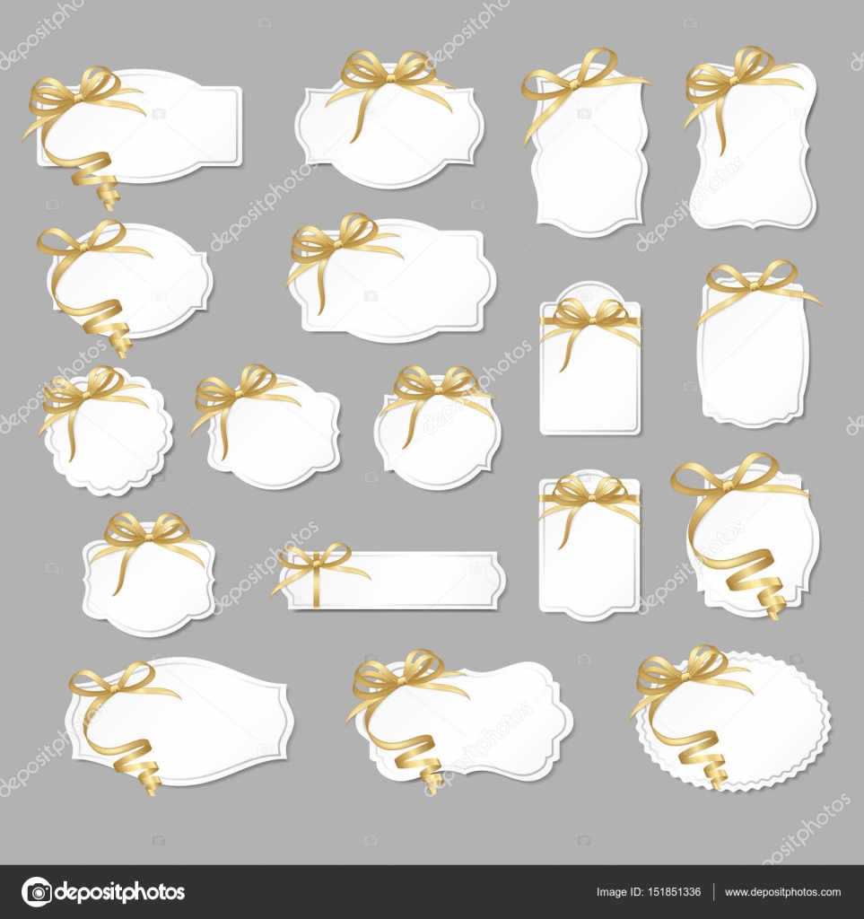Set of frames (gift cards) with gold bows isolated on background. Stock ...