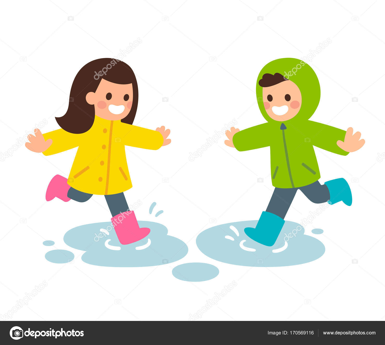 Kids Playing In The Rain Clipart