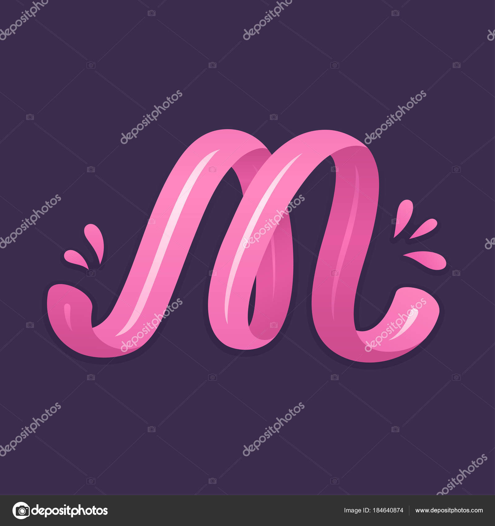 Hand Drawn Decorative Pink Initial Letter Black Background Stock Vector ...