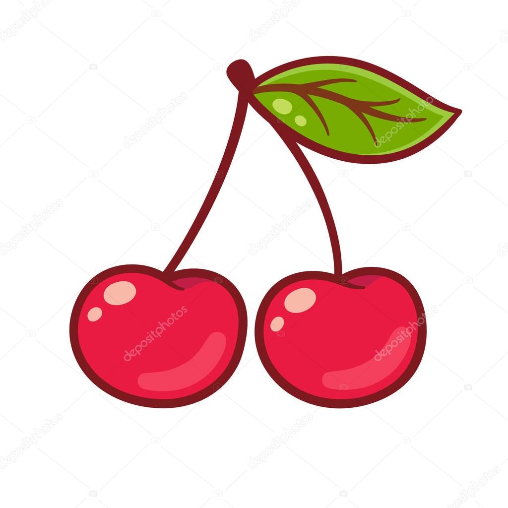Dibujos Animados Dos Cerezas Brillantes Lindo Jugoso Vector Cereza ...