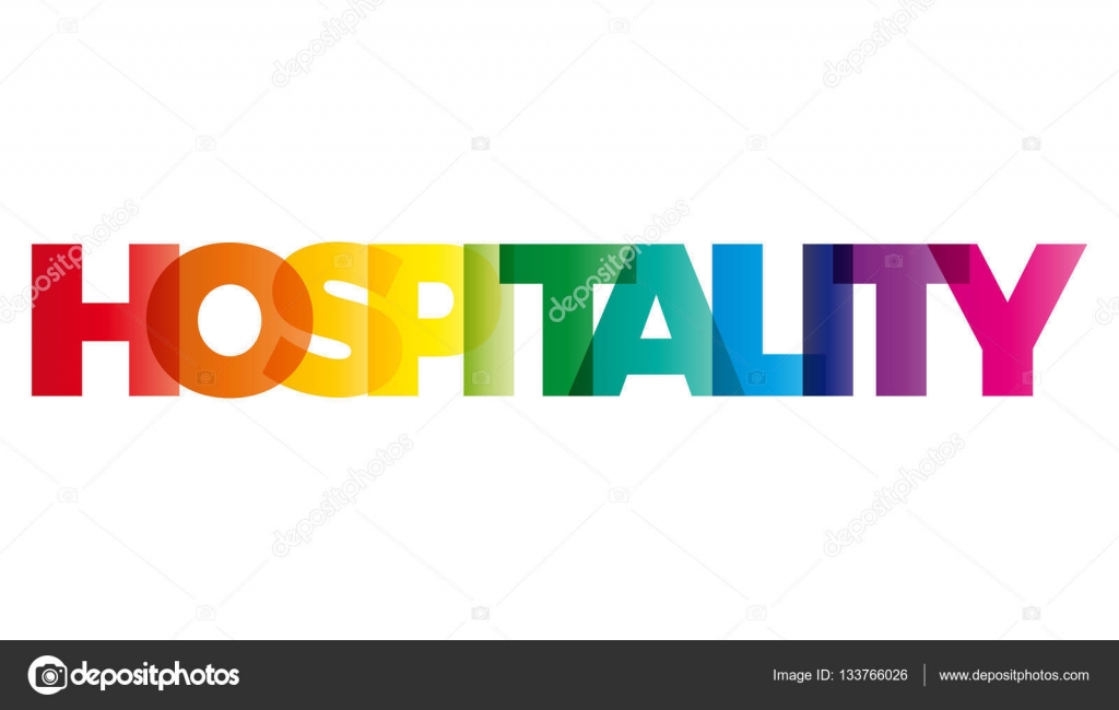 La palabra hospitalidad. Banner vectorial con el color del texto rainbo ...