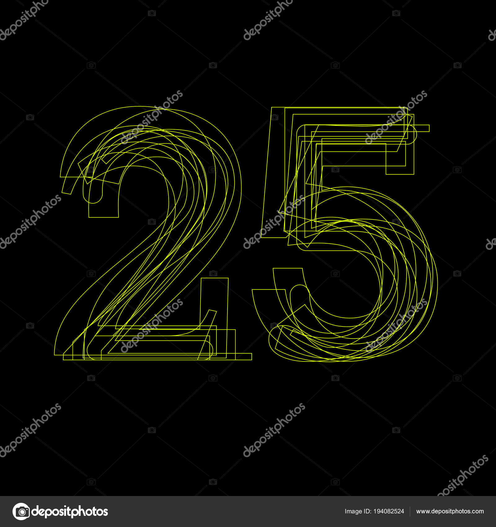Vector sign linear fluorescent number 25, green light on black Stock ...